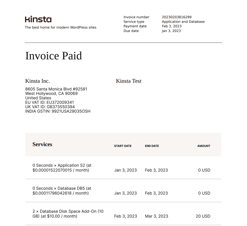 Billing - Database Pricing - Kinsta® Docs