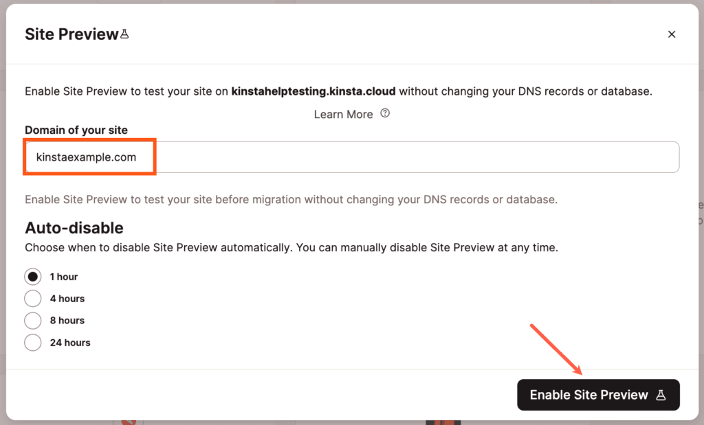Herramientas - Vista Previa del Sitio - Kinsta® Docs