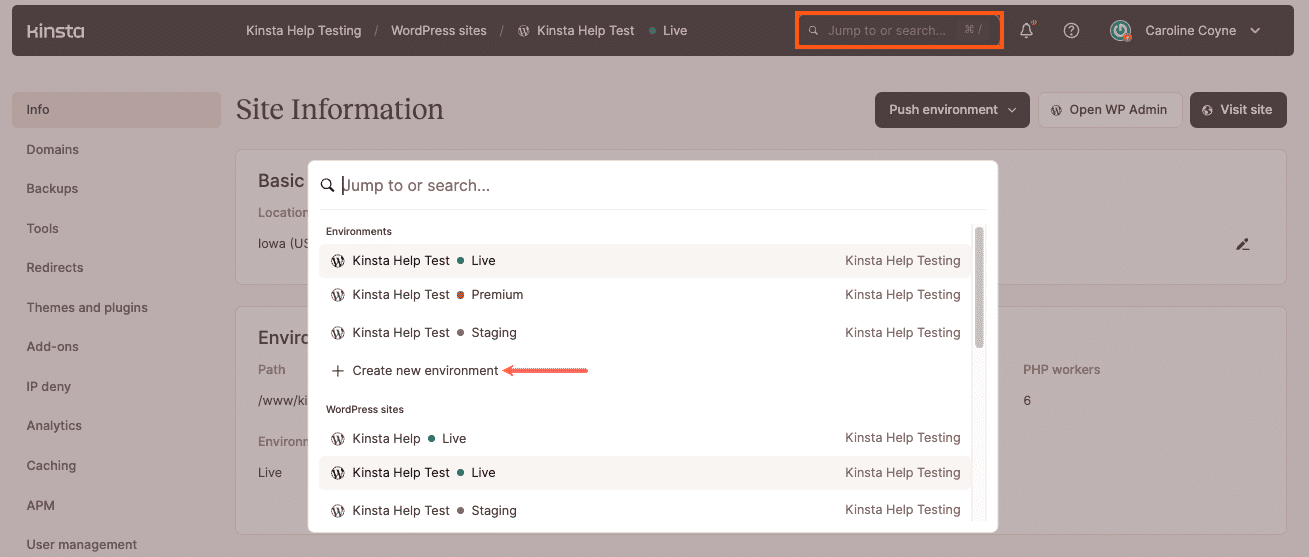 WordPress Hosting - Staging Environments - Kinsta® Docs
