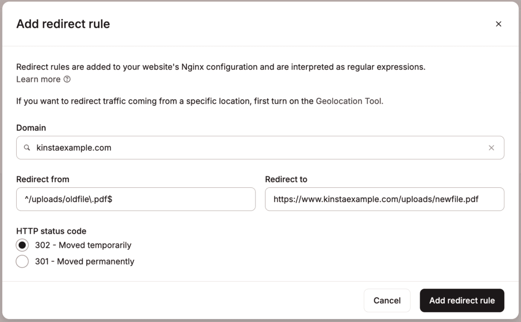 WordPress Hosting - Redirects - Kinsta® Docs
