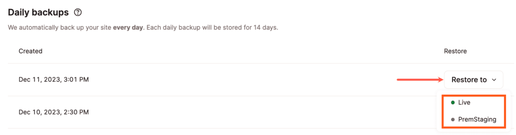 WordPress Hosting - Backups - Kinsta® Docs