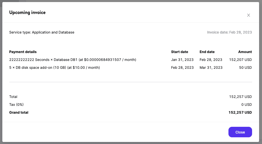 Billing - Database Pricing - Kinsta® Docs