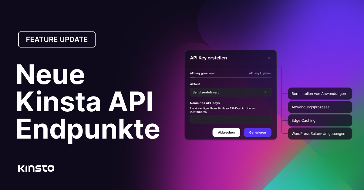 Einführung neuer Kinsta-API-Endpunkte (Umgebungs-CRUD, Edge Caching, Anwendungsbereitstellung ...