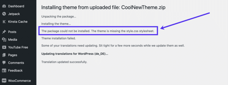 How To Fix The Package Could Not Be Installed The Theme Is Missing The Style Css Stylesheet