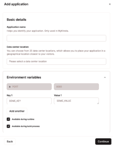 Application Hosting - Environment Variables - Kinsta® Docs
