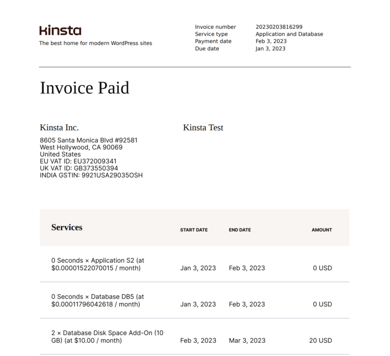 Billing - Database Pricing - Kinsta® Docs