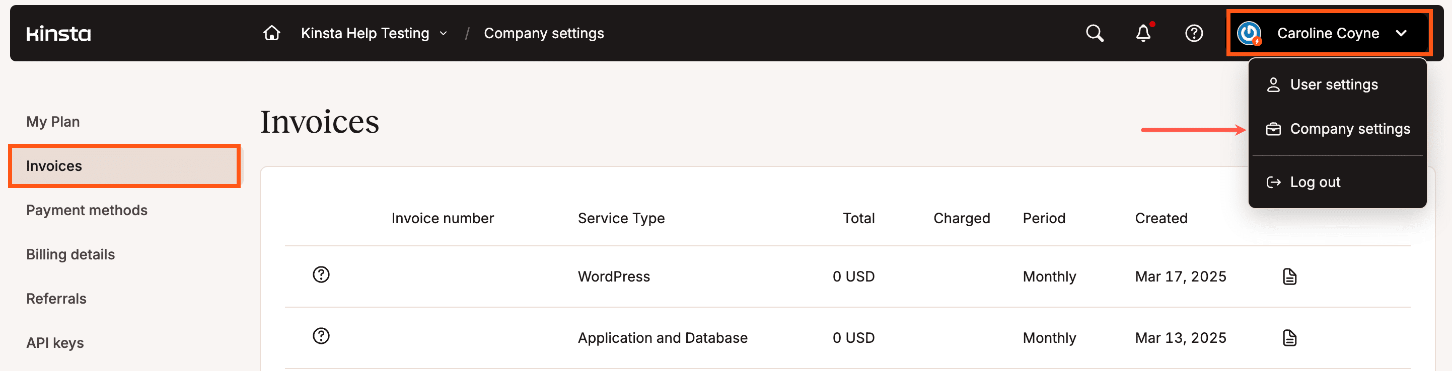 Billing - Invoices - Kinsta® Docs