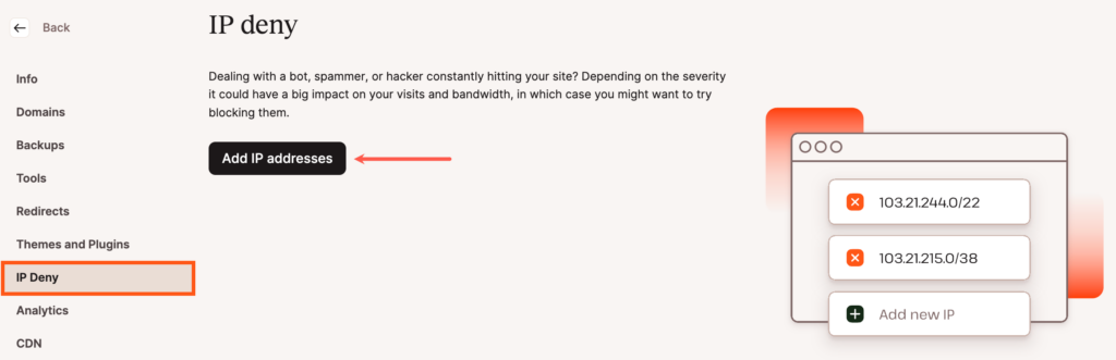 Site Management - Block IP Address - Kinsta® Docs