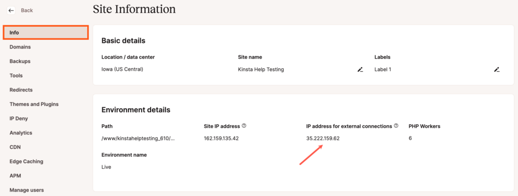 Site Management - IP Addresses - Kinsta® Docs