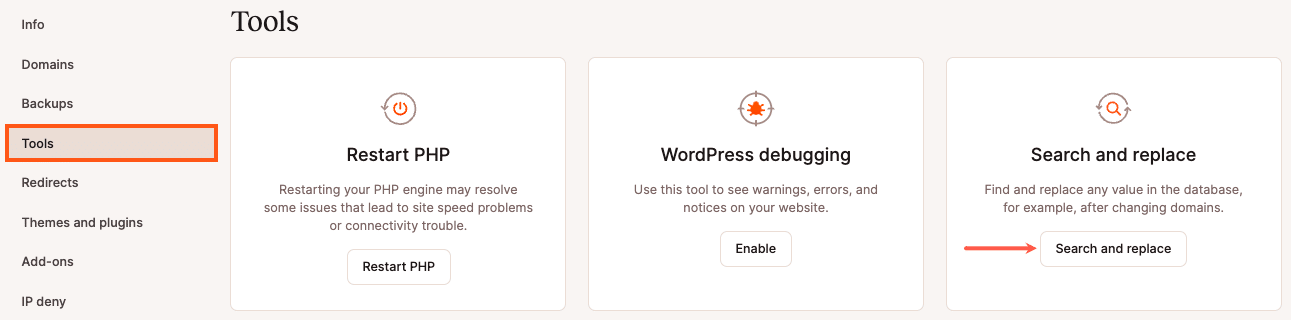 Tools - Search and Replace - Kinsta® Docs