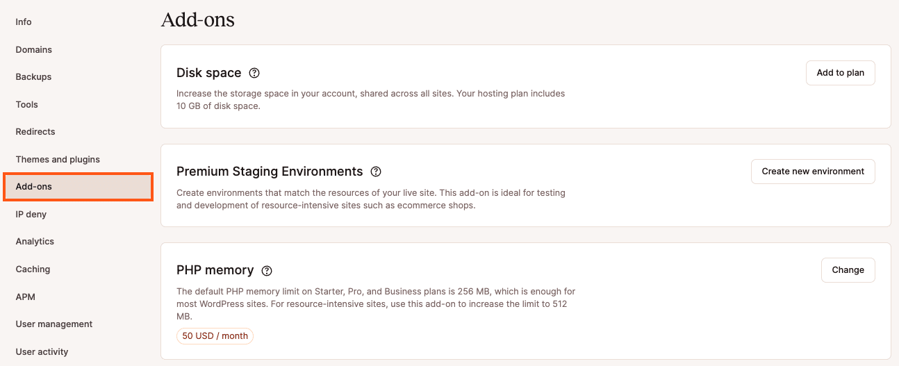 Wordpress Hosting Add Ons Kinsta® Docs