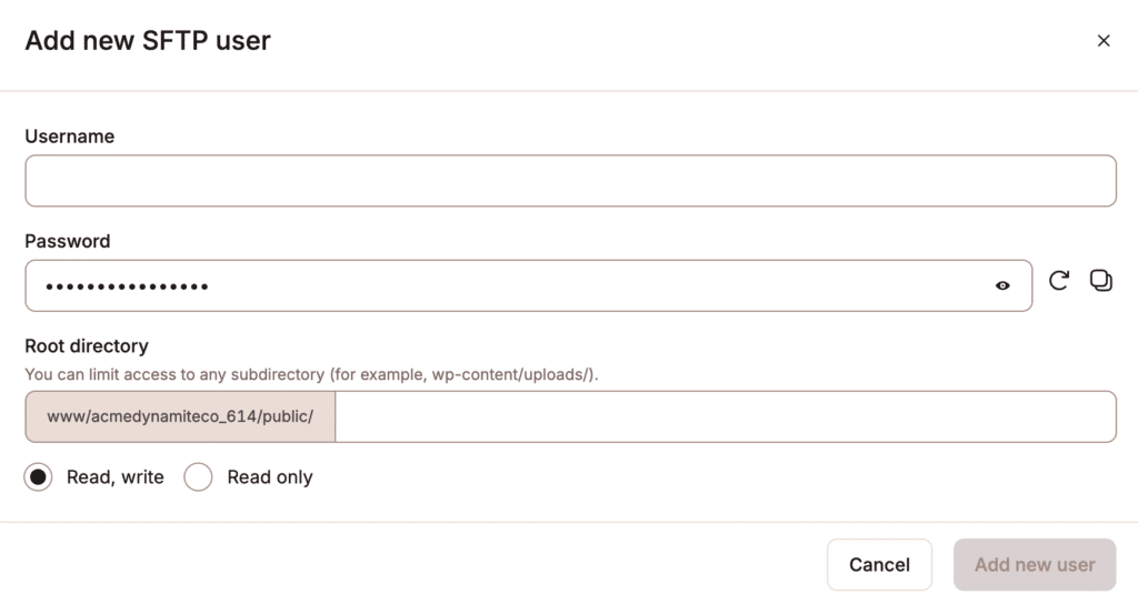 Create accounts for additional SFTP users in MyKinsta