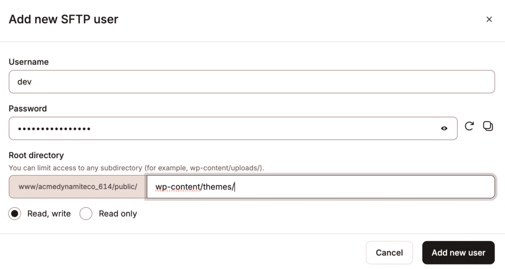 Create accounts for additional SFTP users in MyKinsta