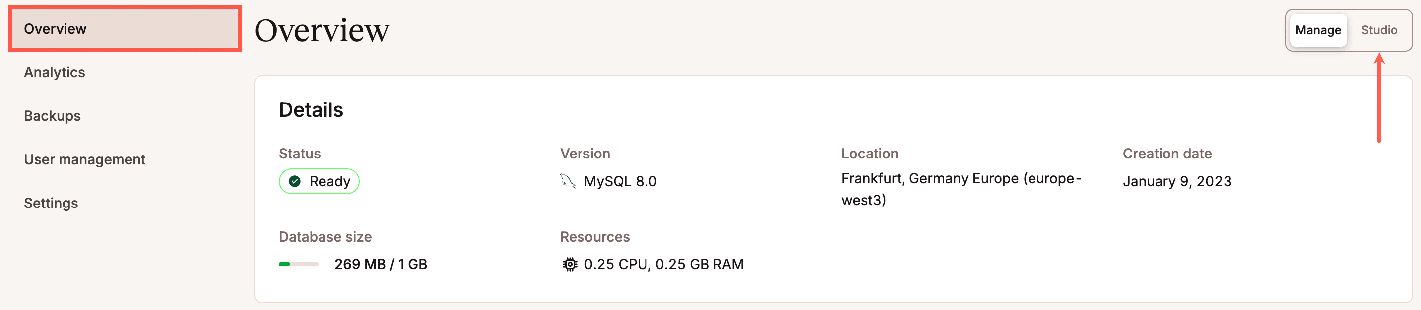Database Management - Database Studio - Kinsta® Docs
