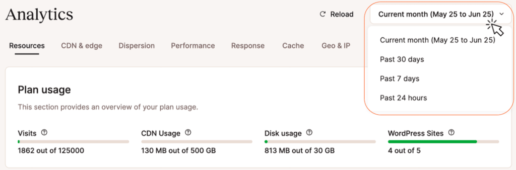 Export MyKinsta's analytics data in CSV format