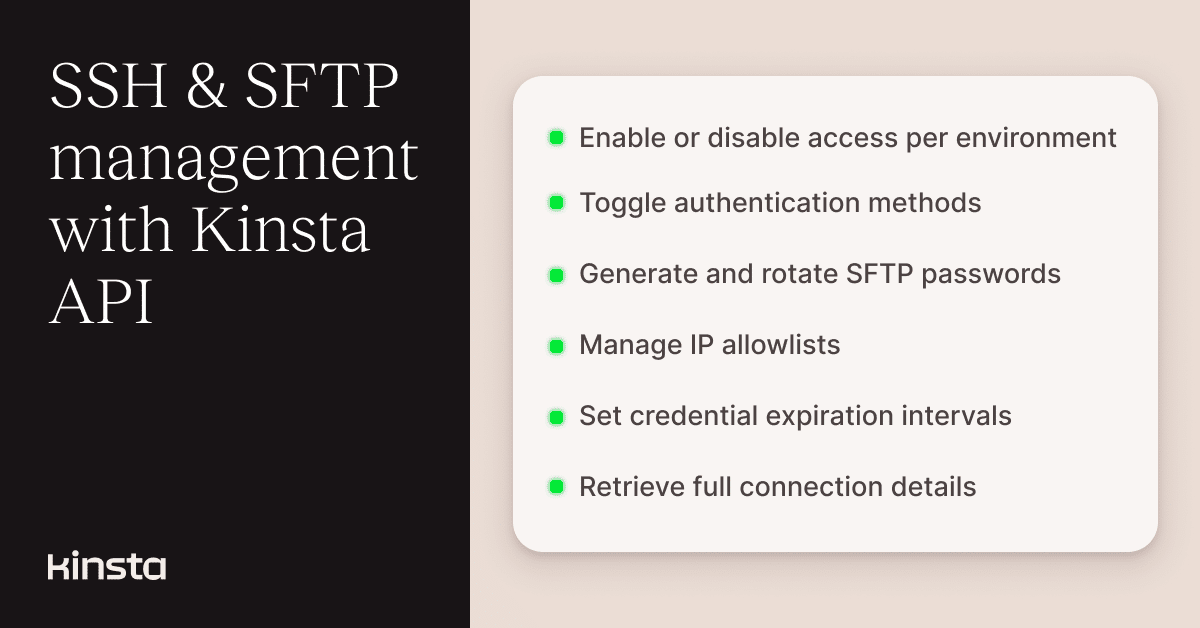 Manage SSH and SFTP access with the Kinsta API